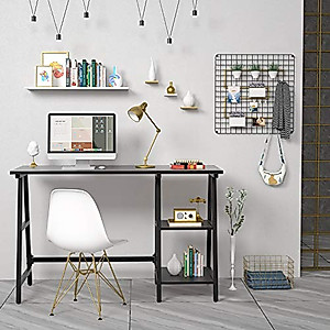 Foxemart Trestle Computer Desk 47 Inch Study Writing Home Office Desk with Storage Shelves, 2-Tier 47” Modern Sturdy PC Laptop Gaming Desk, Multifunctional Wooden Work Table, Black