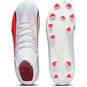 PUMA Ultra Pro Firm Ground/Artificial Ground (Little Kid/Big Kid) Puma White/Puma Black/Fire Orchid 2 Little Kid M