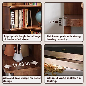 KINGBO 6-Tier Corner Bookshelf, 75" Tall Corner Bookcase Shelf, Solid Wood Bookshelf Organizer, Open Bookcase, Large Corner Display Shelf Rack for Living Room, Bedroom and Home Office, Walnut