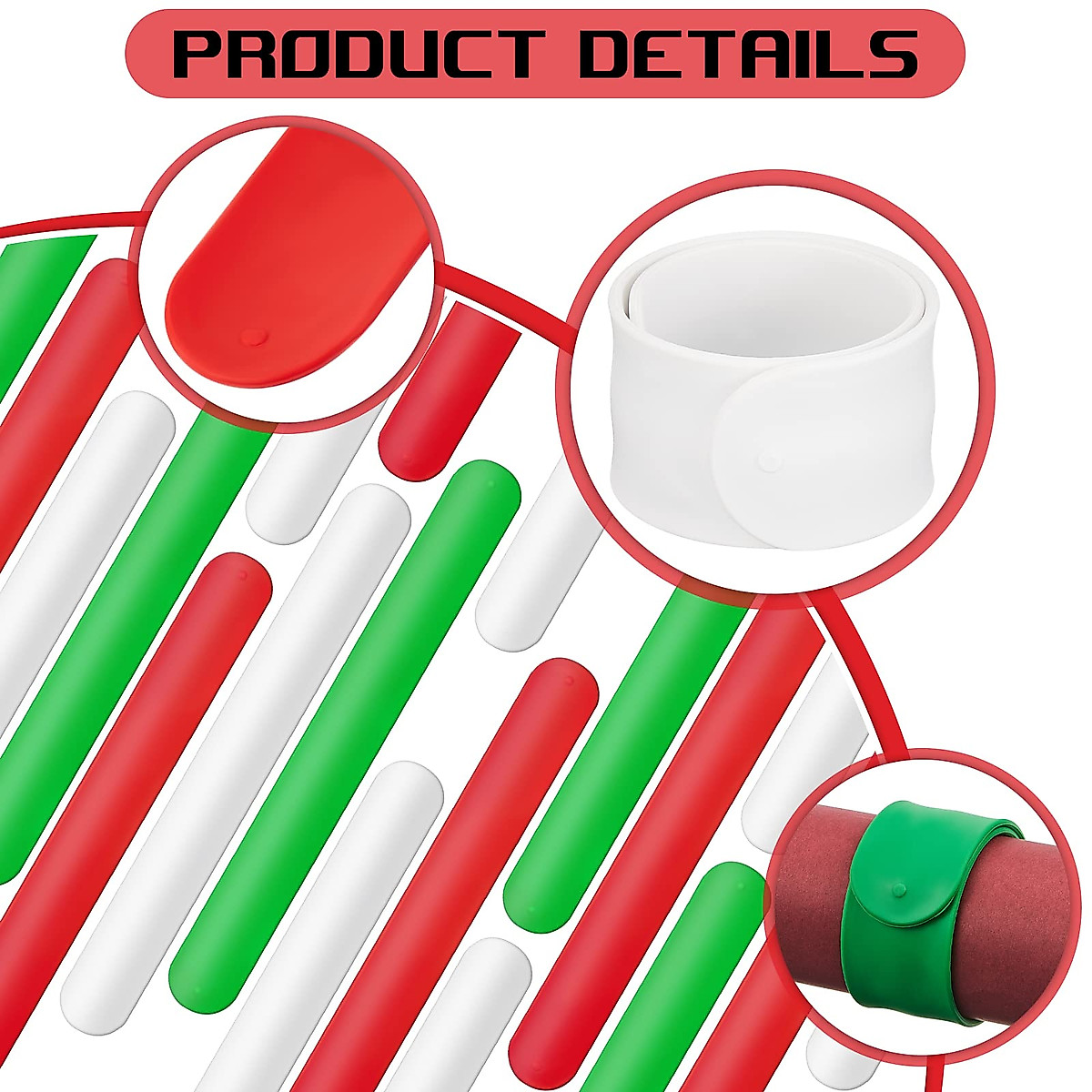 Holiday Red and Green Silicone-Covered Metal Strips - Wrapping Paper Holder and Poster Stabilizer Slap Bands, 24 Pieces