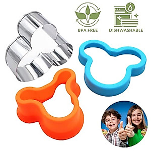 Crethinkaty Sandwich Cutters and Sealer for Kids - 5 Pieces - Mouse Sandwich Sealers and Unicorn Dinosaur Heart Stainless Steel Vegetable Cutters for Kids Boys & Girls