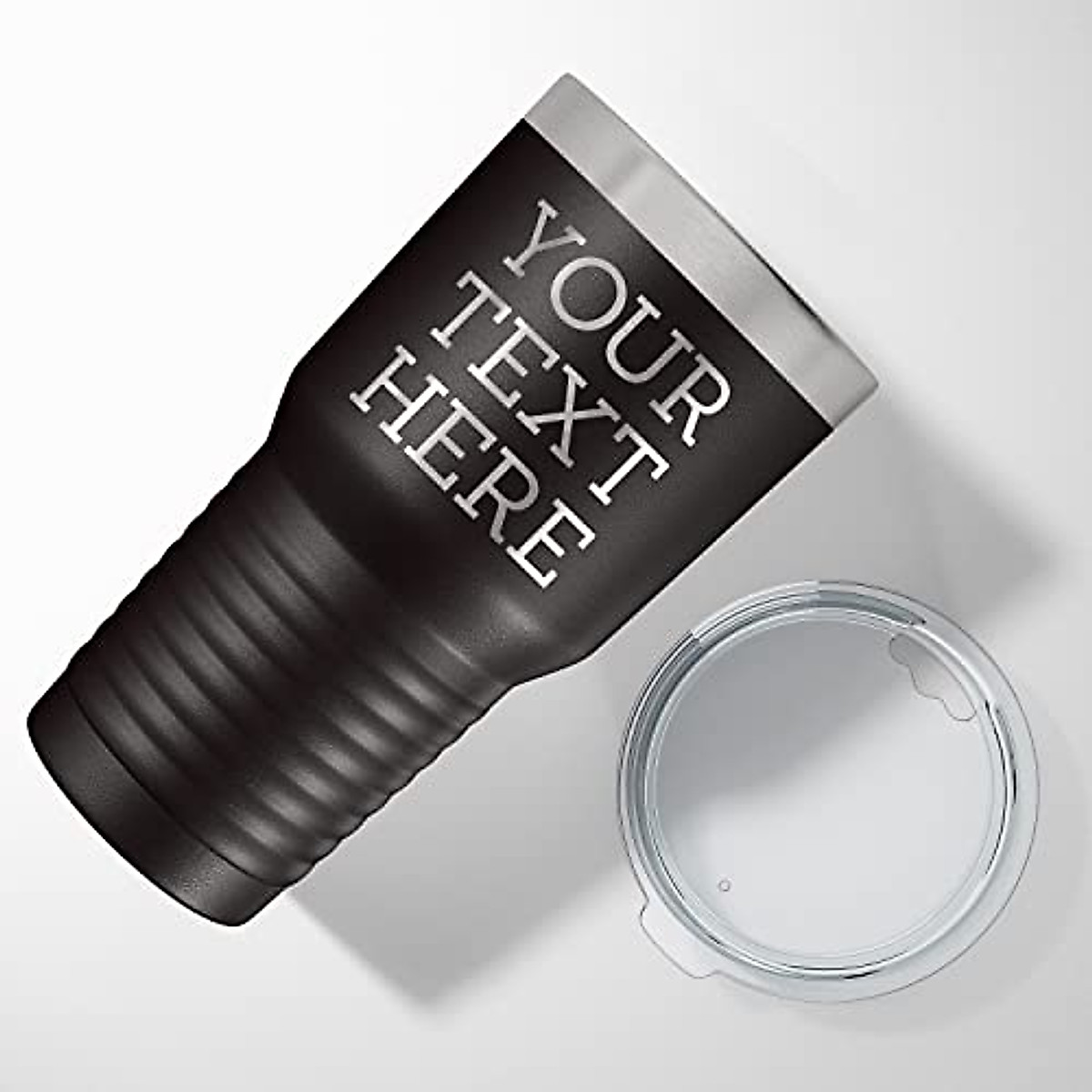 Personalized 30oz (17 Colors) Powder Coated Insulated Stainless Steel Tumbler with Lid, Custom Etched, Customized Text Message Name, Engraved Gift Idea Women Men Him Her, Your Text Here (Black)