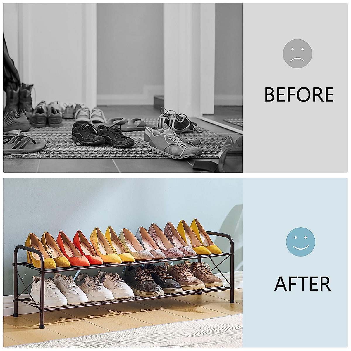 Hoctieon 2 Tier Shoe Rack for Closet, Shoe Rack FreeStanding, Entryway Shoe Shelf, Shoe Storage Organizer, Durable Mesh Style Shoe Rack, Brown