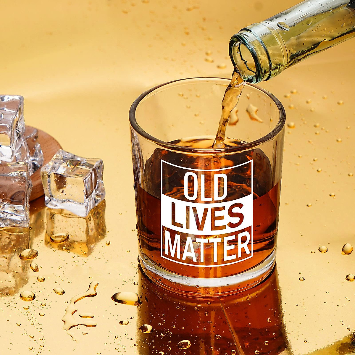 Old Lives Matter Whiskey Glass, Funny Gag Retirement Father's Day Anniversary Birthday Old Fashioned Glass for Men Dad Uncle Grandpa Old Men Seniors, 10 Oz Rock Glass