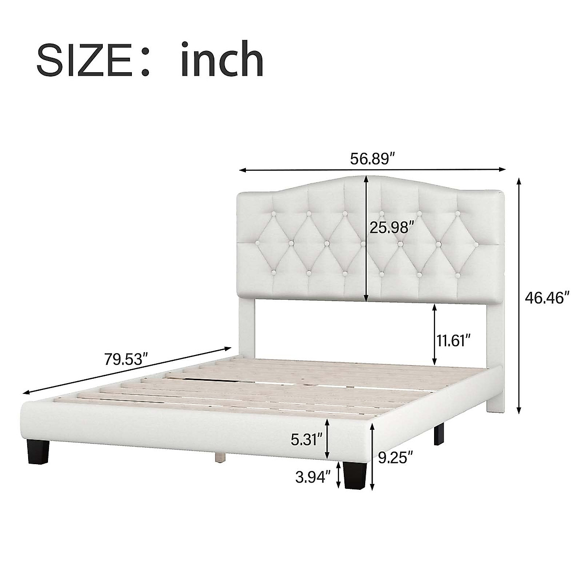 Full Size Upholstered Platform Bed Frame with Saddle Curved Headboard and Diamond Tufted Details, Wooden Slats Support, No Box Spring Needed for Boys Girls Teens Adults, Under Bed Storage (Full)