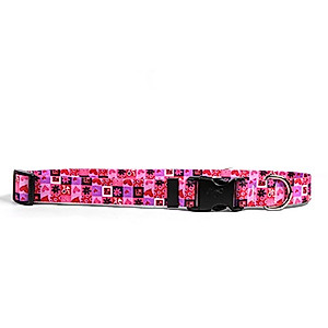 Yellow Dog Design Valentines Blocks Dog Collar with Tag-A-Long ID Tag System-Medium-1" Neck 14 to 20", Multi-Color (VLBL105)