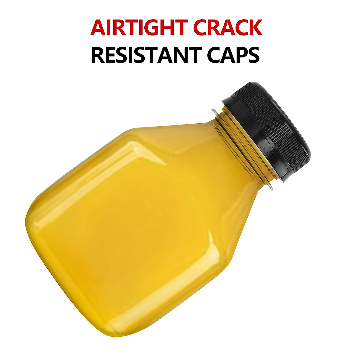 DEAYOU 24 Pack Plastic Juice Bottles, 8 OZ Empty Clear Beverage Bottles with Caps, Small Reusable Drink Container with Black Tamper Evident Lid for Take Out, Milk, Smoothie, Juicing, Cold Drinks