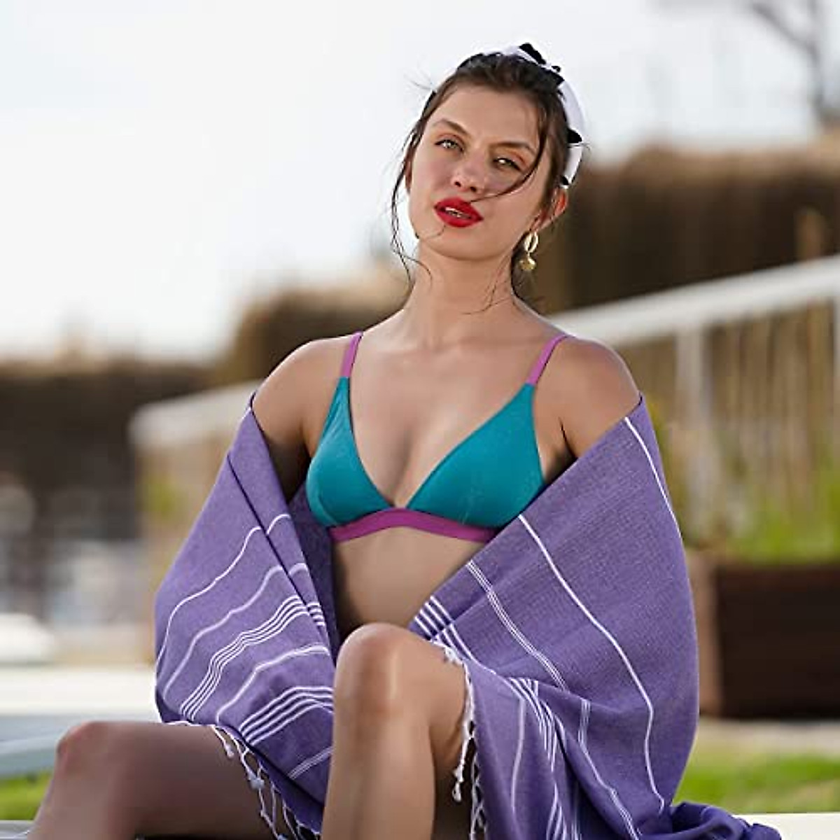 HAVLULAND Turkish Beach Towels Oversized 71x39 Turkish Bath Towel 100% Cotton Quick Dry Sand Free Beach Towel Turkish Towels Extra Large Beach Towels Travel Pool Yoga Camping Blanket (12, Multi)