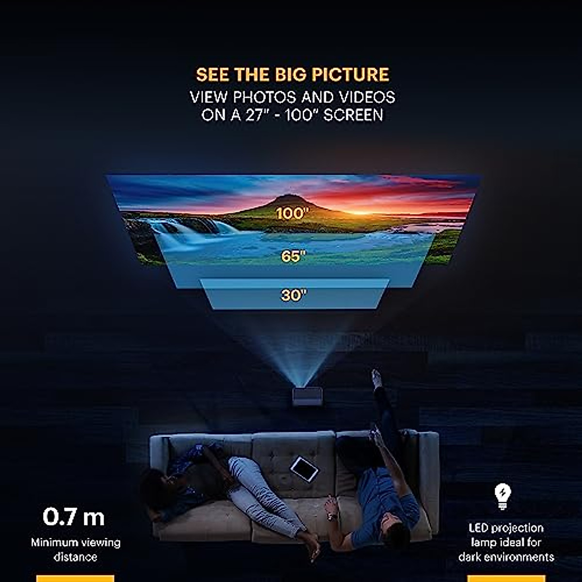 KODAK FLIK X1 Mini Pico Projector | Portable Compact 100” Projector with Remote Control & 2W Speakers Plays Movies, TV Shows & Games | Compatible with HDMI, USB, AV, Smartphone, Firestick Black