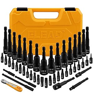 ELEAD 47-Piece Magnetic Nut Driver & Screwdriver Bit Set - Strong Magnetic Nut Drivers for Impact Drill, Power Nut Driver, Screwdriver Bit, Mini Ratcheting Wrench, Drill Bit Extension & Socket Adapter