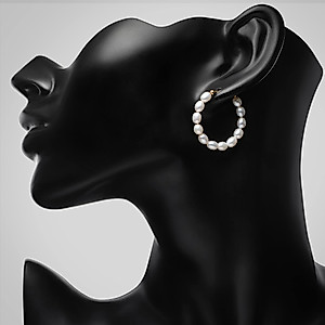 Pearl Hoop Earrings for Women 14K Gold Filled White Small Freshwater Cultured Real Pearl Hoop Earrings COMOTO Jewelry