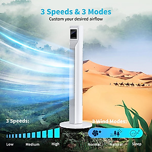 Tower Fan - 36" Bladeless Tower Fan with Remote, 7.5H Timer Quiet Cooling Fan, Oscillating Fan with 3 Speeds & Modes, LED Display, Portable Standing Floor Fan for Home Bedroom Living Room Office