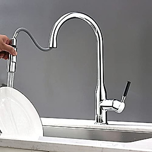 Leekayer Pull Out Kitchen Faucet with Sprayer Chrome Finish Kitchen Mixer Tap Single Lever One Hole Mount 2 Water Flow Type