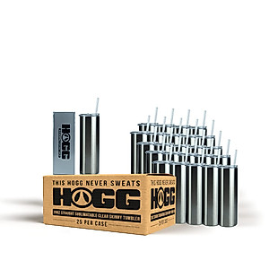 Hogg 20 oz Sublimation Tumblers Clear (24 Units) - Silver, Sublimation Blanks, Bulk Tumblers with Lids and Straws, 20oz Skinny, Blank Cups