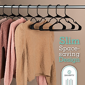 Sharpty Plastic Hangers, 20-Pack, Slim, Space Saving, Heavy Duty, Notched, Durable, Smooth, Fabric-Friendly, Ideal for Clothing, Coats, Shirts, Ties, Belts, Accessories - Black