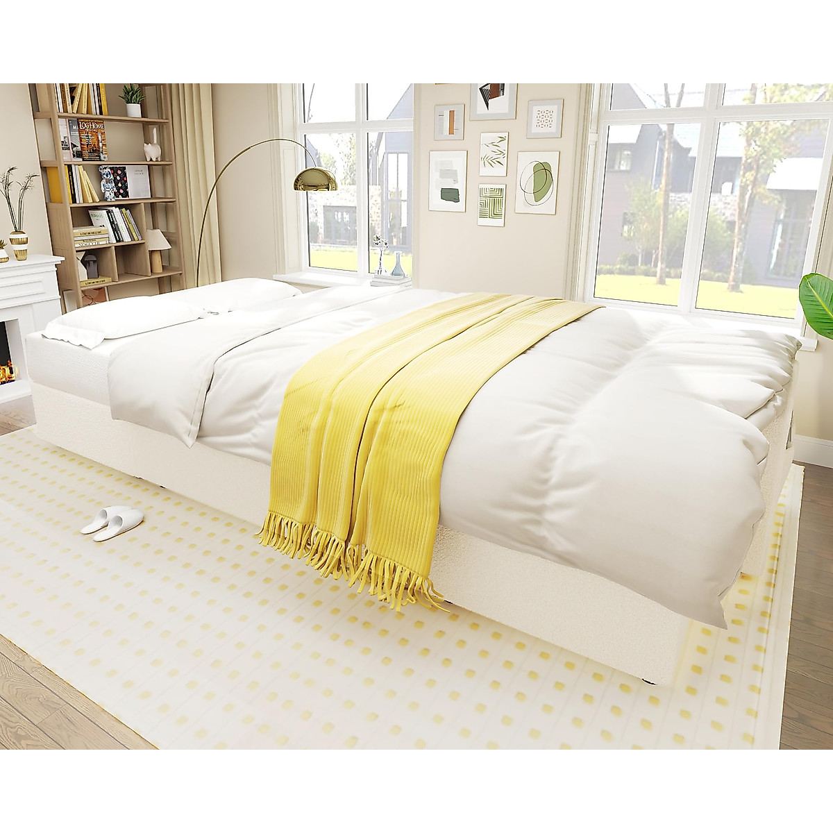 PaPaJet 110 Inch Sleeper Sofa, Oversized Pull Out Couch with Double Storage Chaise，U Shape Couches for Living Room-Offwhite Boucle