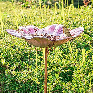 Glass Bird Baths for Outdoors, Garden Birdbaths Outside Birdfeeder with Metal Stake Blue