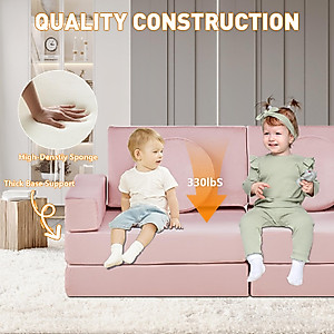 TUKAILAi 10PCS Modular Kids Play Couch, Convertible Child Sectional Sofa, Imaginative Furniture Play Set for Creative Kids, Toddler, Teen Nugget Couch for Boys and Girls(Pink)