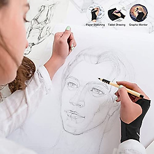 aceyoon [Upgrade] 2Pack Drawing Glove, Two-Finger Artist Gloves for Digital Graphic Tablet, Elastic Painting Gloves for Right/Left Hand Artists, for Paper Sketching, iPad, Painting