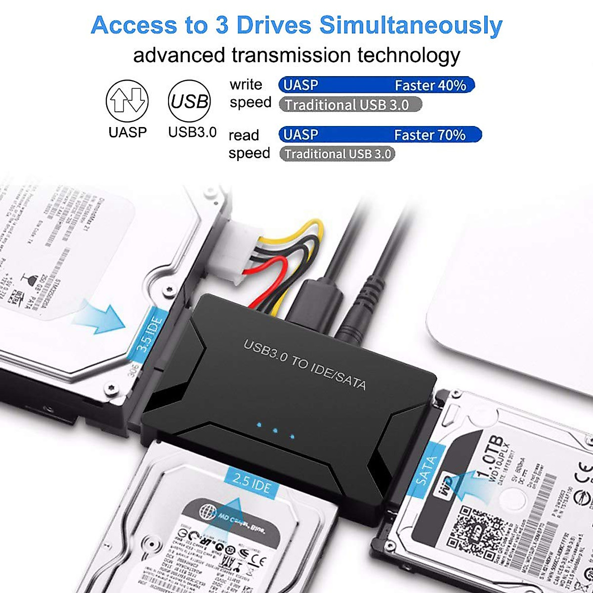 USB to SATA IDE HDD Adapter - USB 3.0 Cable to 2.5" 3.5" SATA IDE Hard Drive Converter for Windows 10/8/ 7/XP, Mac, Internal to External Laptop SSD Reader Kit, File Data Transfer Conversion Cord