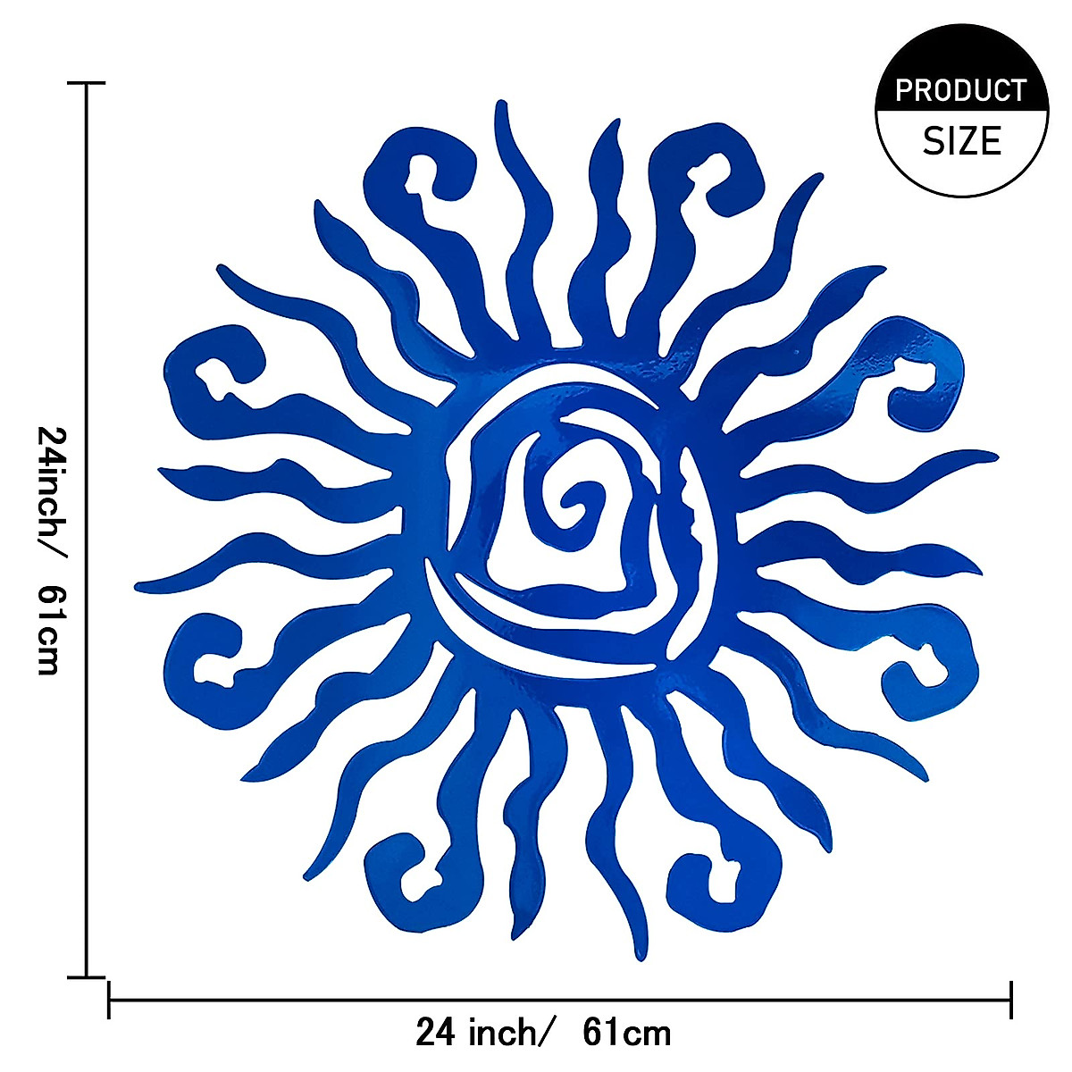 Kufika Wacky Sun Outdoor Metal Wall Art, 3D Metal Sun Wall Decor Hanging for Home Garden Patio Fence Decorations, 24" Blue