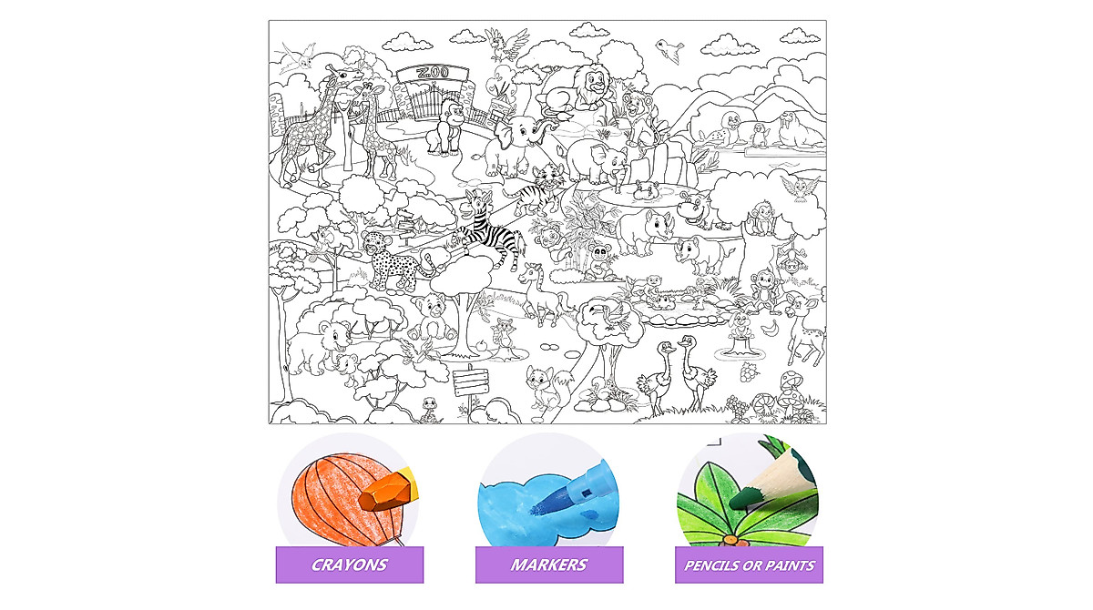 Zoo Jumbo Giant Coloring Poster for Kids | Large Animal Art Activity