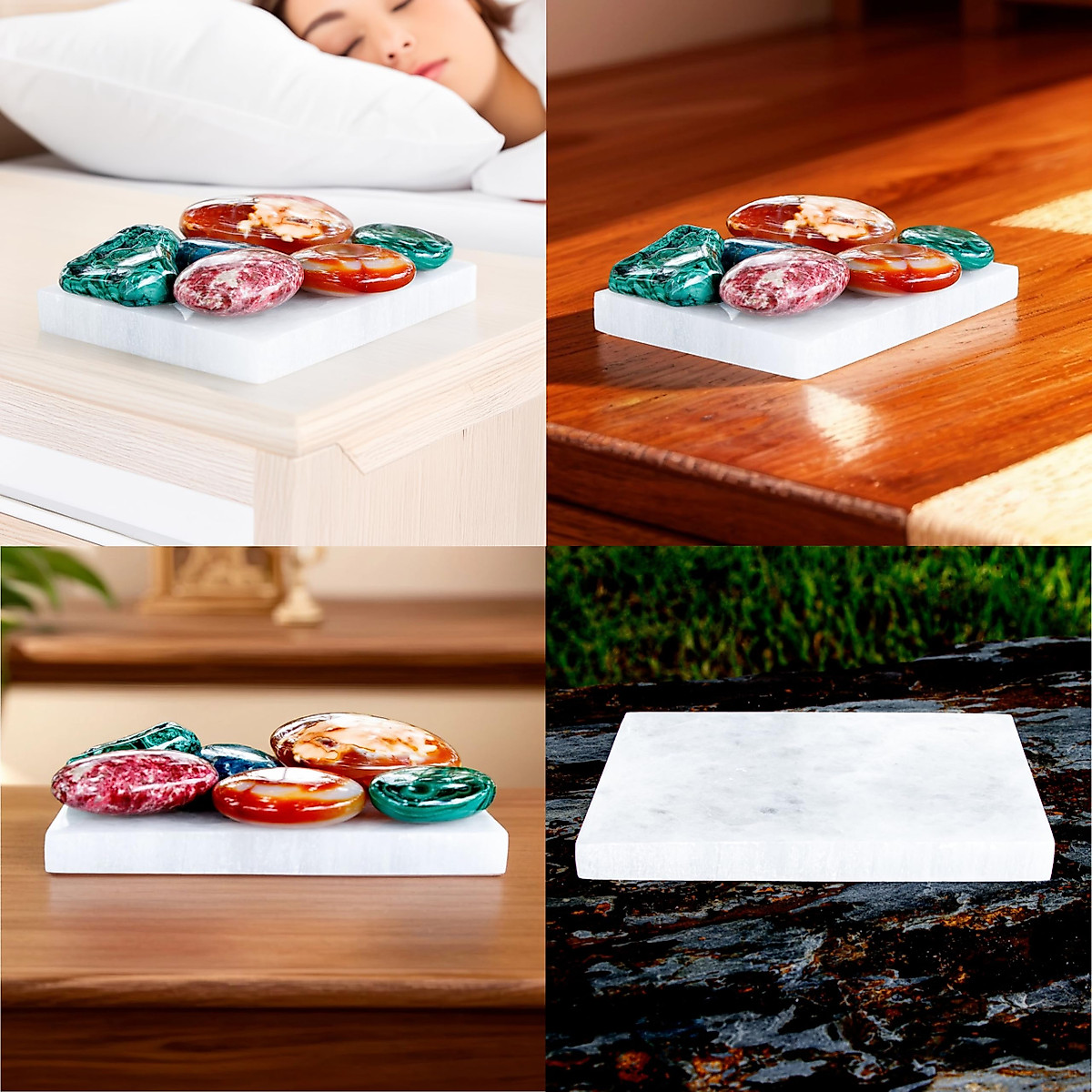 Om Zone Selenite Charging Plate for Cleansing Crystals & Healing Stones, Meditation, Reiki, Protection Crystals, Spiritual Gift (4, 6" Square)