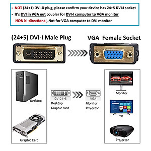 DTech DVI Male to VGA Female Adapter DVI-I 24+5 Port Converter
