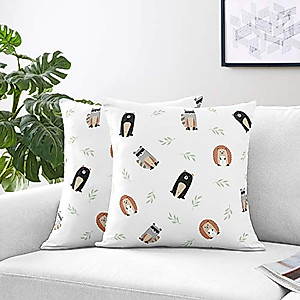 Sweet Jojo Designs Bear Raccoon Hedgehog Forest Animal Decorative Accent Throw Pillows for Woodland Pals Collection - Set of 2 - Neutral Beige, Green, Black and Grey