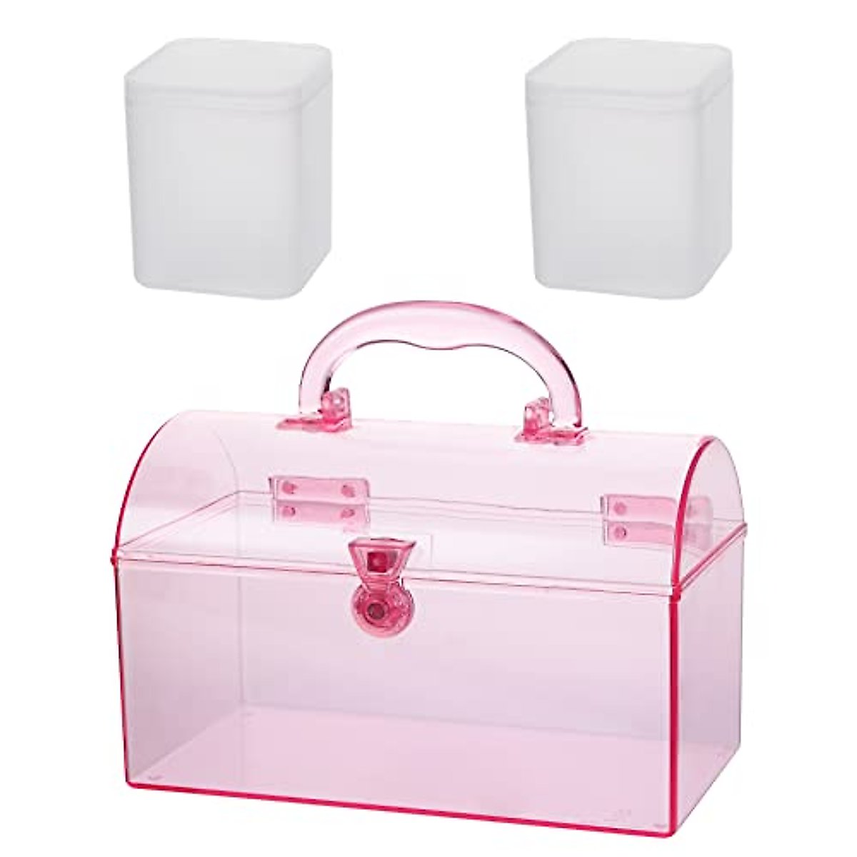 Plastic Square Storage Bin-Cabinet,Gift Box Portable Vanity Organizer with Secure Lid and Handle, Clear Container Box for Toiletries (1 Red Box + 2 Smaill Boxs)