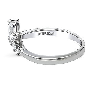 BERRICLE Sterling Silver Flower Wedding Rings Cubic Zirconia CZ 7-Stone Curved Band for Women, Rhodium Plated Size 6.5