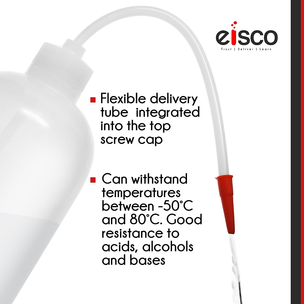 EISCO Wash Bottle, 1000ml - Polyethylene - Translucent, Unbreakable - Screw Cap with Flexible Delivery Tube for Dispensing Liquid - Includes Tube Cap