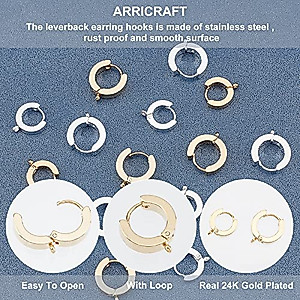 arricraft 16 Pcs 2 Colors Huggie Hoop Earrings Findings, Stainless Steel Leverback Earwires Findings with Open Loop Rings Earrings Components for DIY Earrings Jewelry Making