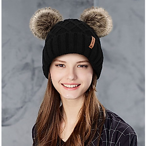 Arctic Paw Women Winter Beanie Fleece Lined Pom Pom Beanie Hat Black Hat Coffee Ball