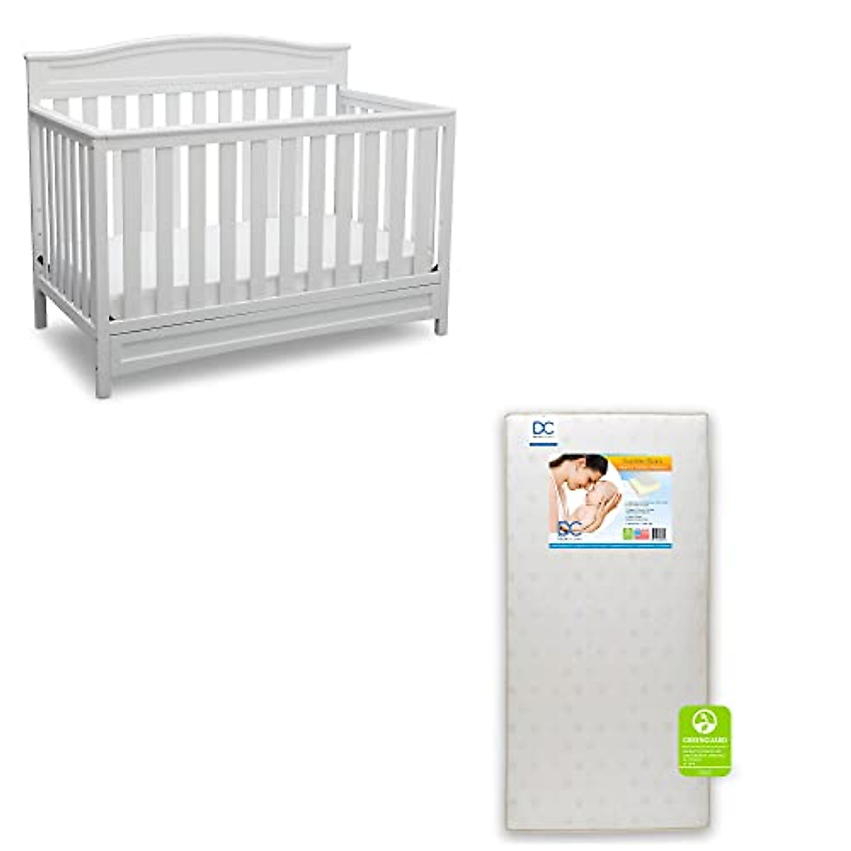 Delta Children Emery 4-in-1 Crib, White with Twinkle Stars Crib & Toddler Mattress