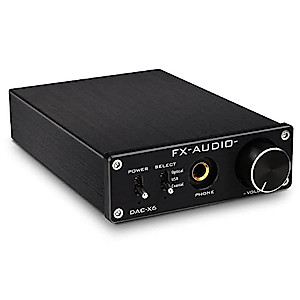 FX-Audio DAC-X6 Mini HiFi 2.0 Digital Audio Decoder DAC Input USB/Coaxial/Optical Output RCA/Headphone Amp 24Bit/96KHz DC12V (Black)
