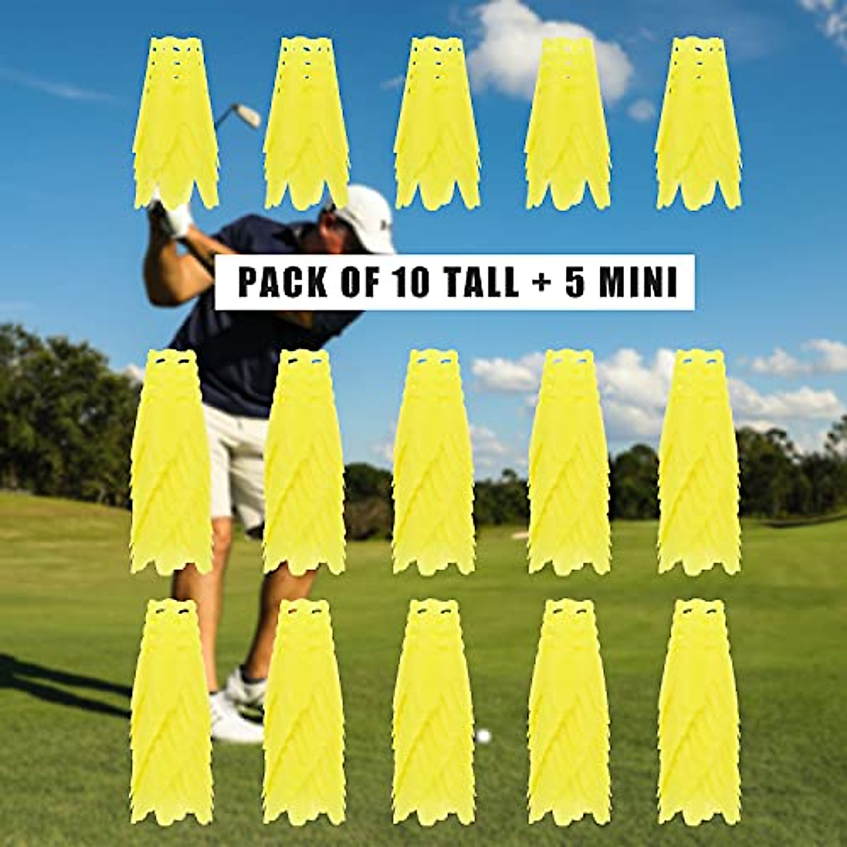 Golf Mat Tees, Golf Simulator Tees, Practice Golf Tees Perfect for Winter Turf and Driving Range, Home Golf Tees for Golf Training, Pack of 10 Tall + 5 Small
