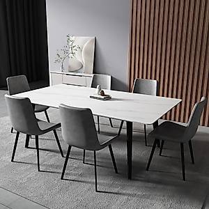 Luck Live 70.8'' Dining Table for 4 to 8 - High Hardness,Smudge Resistance,Fireproof,High Temperature Resistance - New Sintered Stone Material Rectangle Dining Table，Dining Room,White, Easy