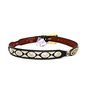 West Star Texas Mens Women Western Cowboy Thick Leather Belt Longhorn Horse Rooster Cowboy Prayer Sheriff Star Emblem 111E Rooster BK Floral L