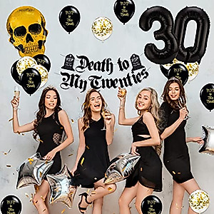 Death To My 20s Decorations,Rip To My 20s 30th Birthday Decorations for Women Him with 30 Number Balloons,Death to My Twenties Banner,Black and Gold Foil Balloons