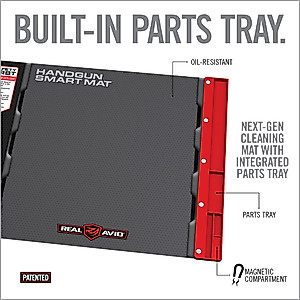 Real Avid Gun Cleaning Mat for Handguns with Magnetic Organizer Parts Tray; Protective Workbench Mat for Pistol Cleaning, Handgun Cleaning Pad with Red Tray for Gun Accessories and Gun Parts