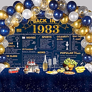 DARUNAXY Blue 40th Birthday Party Decorations, Blue Gold Back in 1983 Banner, 60PCS Confetti Balloons, 2PCS Tablecloths for 40 Years Old Party Vintage 1983 Party Poster Supplies for Men and Women