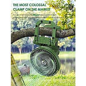 Portable Camping Fan - 12000mAh 8-inch Clip on Fan with Colossal Clamp - Rechargeable Fan with LED & Remote - Golf Cart Fan for Outdoor, Travel, Workshop, Hurricane Emergency (Green)