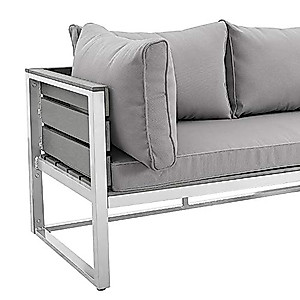 Walker Edison Macae Contemporary 4 Piece Modular Plank Design Outdoor Sectional, Set of 4, Grey