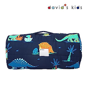 david's kids Toddler Nap Mat Set with Removable Pillow, Ultra Soft Slumber Bags for Boys，Perfect for Preschool, Daycare, Kids Sleeping Bags with Rollup Design, 50"x20", Dinosaur