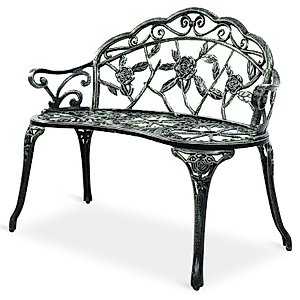 Tangkula Outdoor Garden Bench Park Bench, All-Weather Patio Bench Chair with Cast Aluminum Seat & Backrest, Porch Loveseat with Cast Iron Handle & Legs, Outdoor Bench for Patio Garden Lawn Park Deck