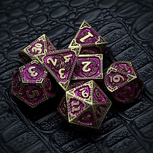 Haxtec Metal Dice Set Purple Black Dragon Pattern Metal DND Dice with Leather Dice Bag Polyhedral D&D Dice for Dungeons and Dragons TTRPG Gifts