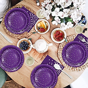 175PCS Purple Party Decorations Purple Plates and Napkins Party Supplies for 25 Guest,Purple and Silver Party Decorations Purple Paper Plates for Baby Shower,Wedding,Birthday,Graduation Party