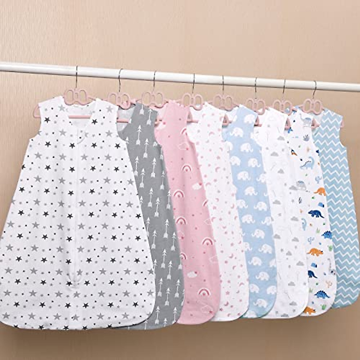 david's kids 100% Cotton Baby Sleep Sack 6-12 Months, Soft Baby Wearable Blankets with 2-Way Zipper, 2 Pack Comfy Sleeping Bags for Infant Newborn Boys Girls Neutral, Medium Size, Rainbow & Space