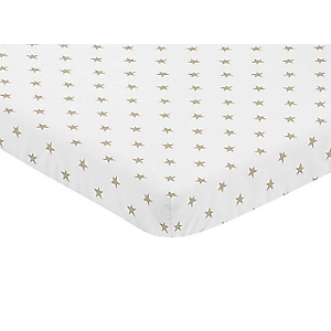 Sweet Jojo Designs Gold and White Star Baby Girl Fitted Mini Portable Crib Sheet for Celestial Collection - for Mini Crib or Pack and Play ONLY